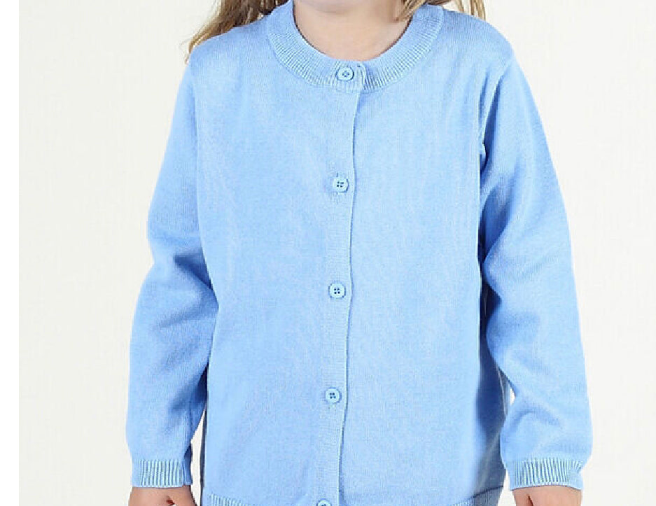 Girl's Monogrammed Knitted Button Down Cardigan Light Blue – Mixit-Matchit
